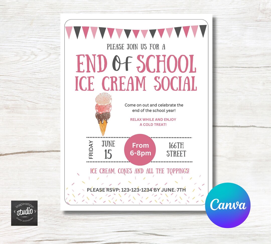 Personalized End-of-the-year Ice Cream Social Template for Schools and ...
