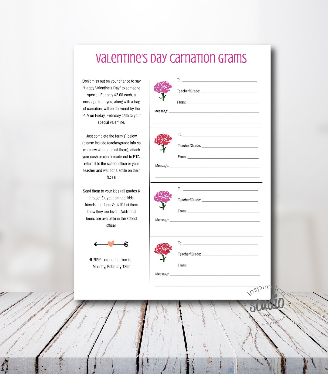 Valentine's Day Carnation Gram Flyer Template | for Schools, Church ...