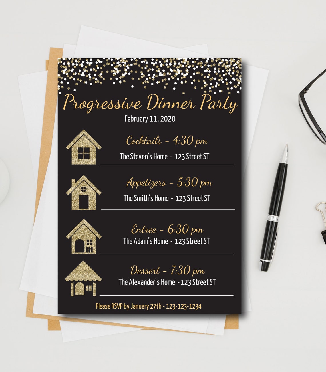 Progressive Dinner Party Invite Template Neighborhood Dinner - Etsy