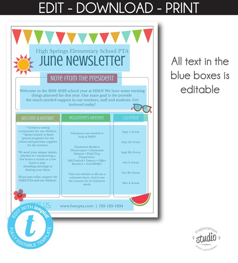 School Newsletter Template PTA PTO PTSA Newsletter - Etsy