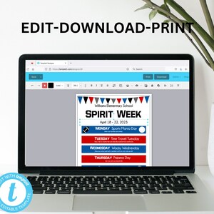 School Spirit Week Flyer Template | School Spirit Week Schedule | PTA ...