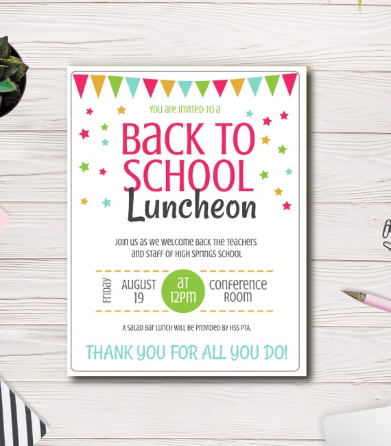 Back to School Teacher and Staff Luncheon Flyer Template, PTA, PTO ...
