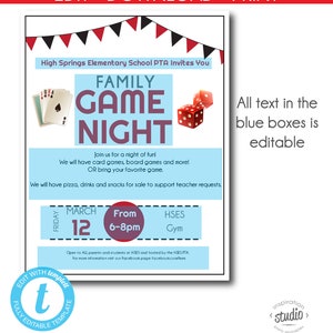 Family Game Night Flyer Template, School or Church, Event Custom ...