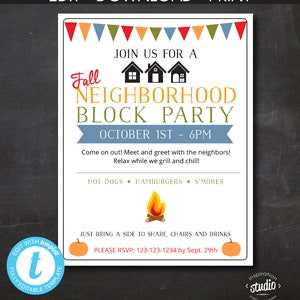 Fall Neighborhood Block Party Flyer Template, Fall Backyard Party ...