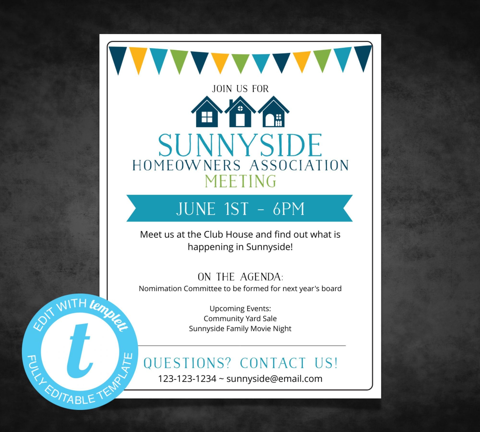 HOA Meeting Announcement Flyer Template, Homeowners Association Meeting ...