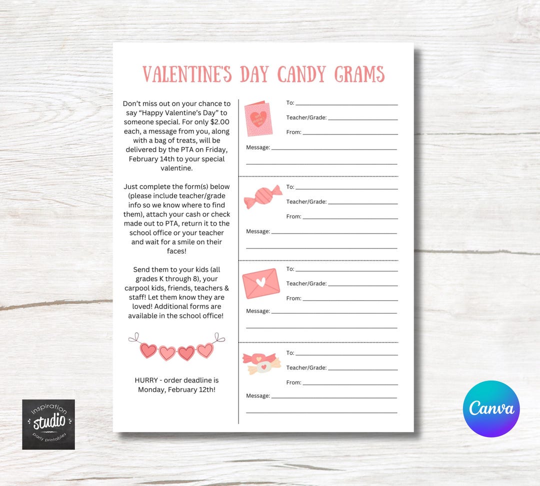 Printable Valentine's Day Candy Gram Template for School Clubs | Easy ...