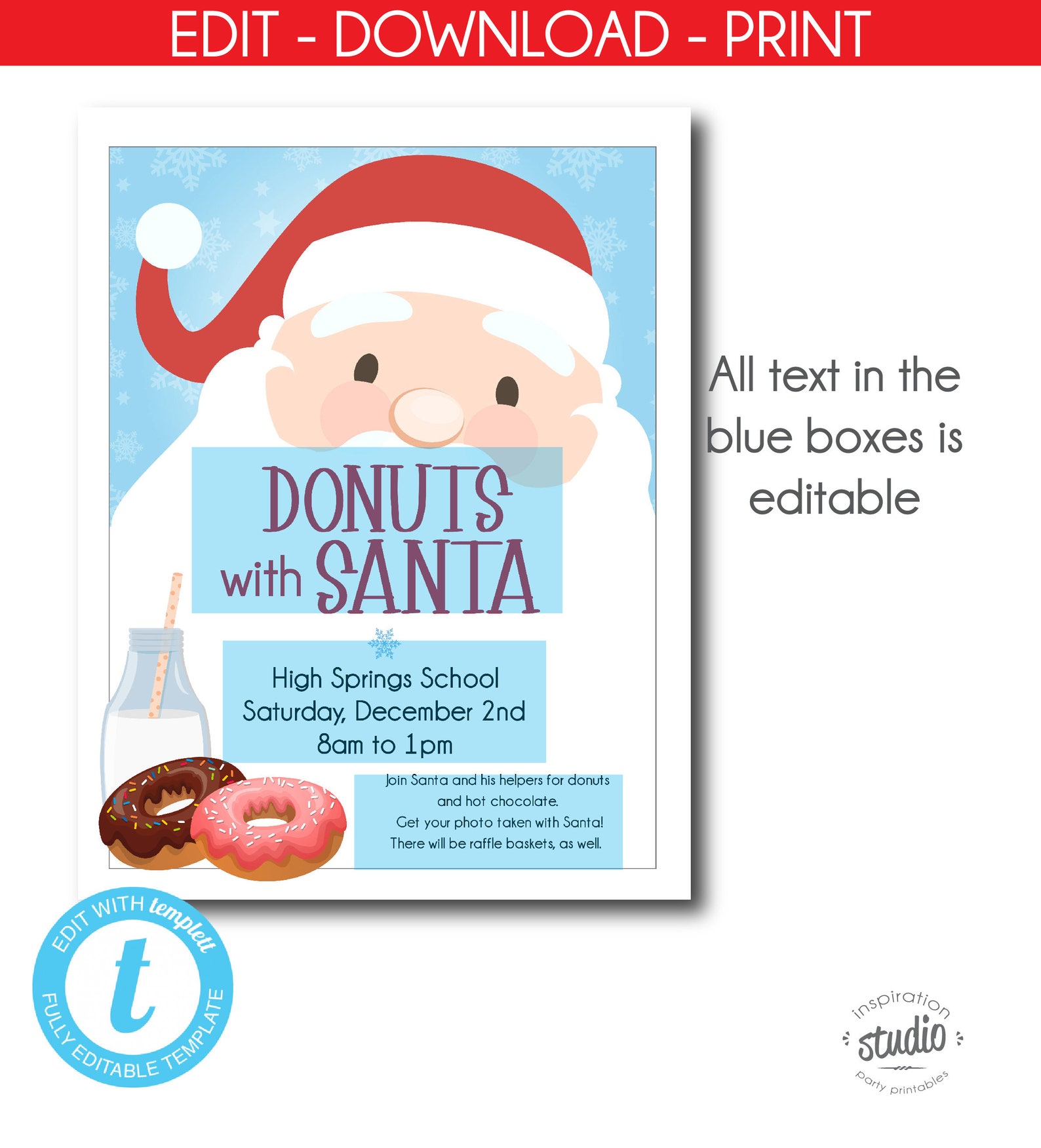 Donuts With Santa Event Flyer Template Christmas Flyer - Etsy