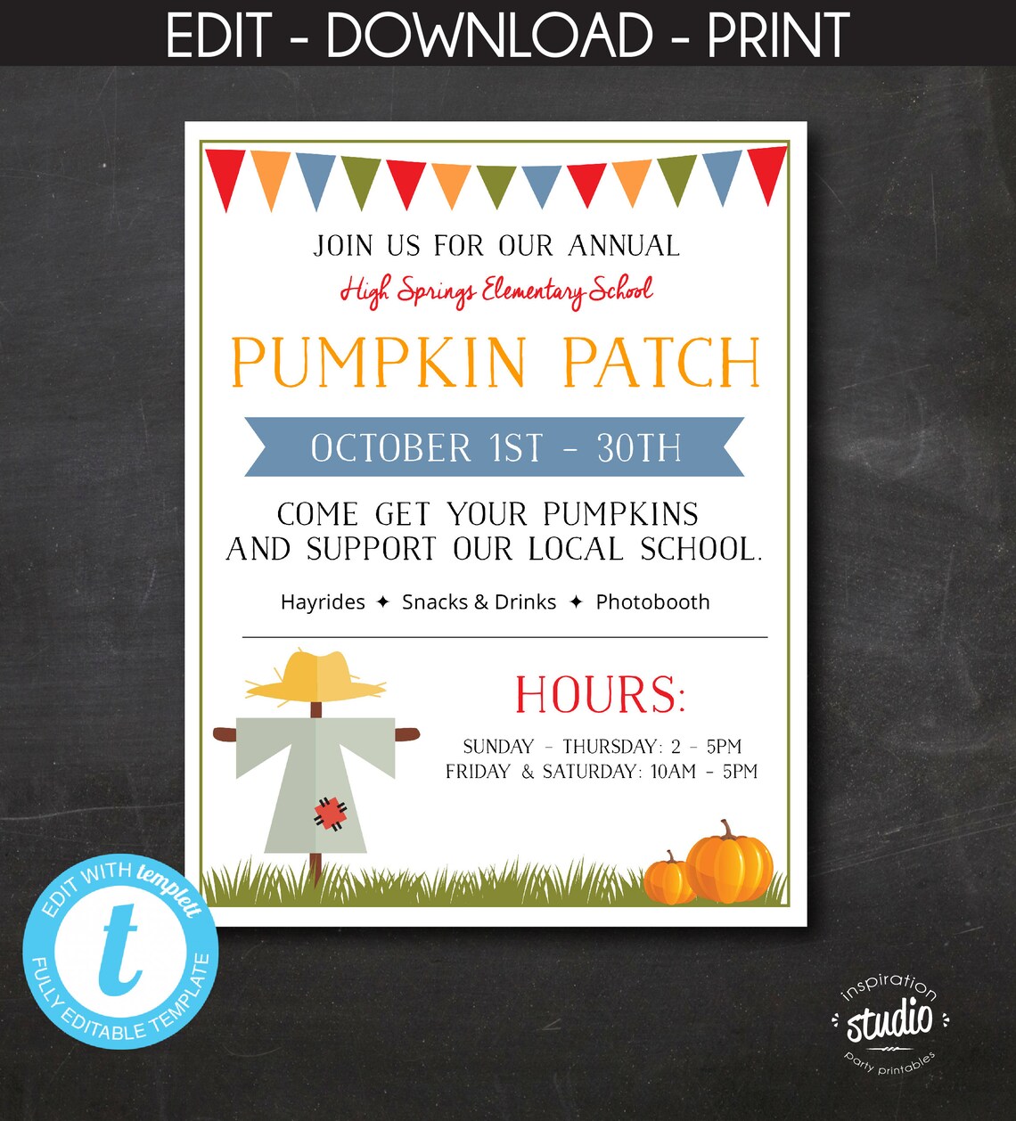 Pumpkin Patch Flyer Template, for School, Church, PTA, Pumpkin Sale ...