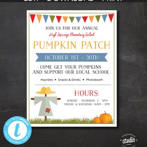 Pumpkin Patch Flyer Template, for School, Church, PTA, Pumpkin Sale ...