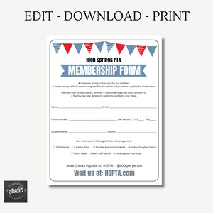 Membership Form PTA, PTSA, PTO Printable Template | Pta Volunteer ...
