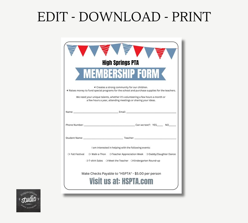 Membership Form PTA, PTSA, PTO Printable Template | Pta Volunteer ...