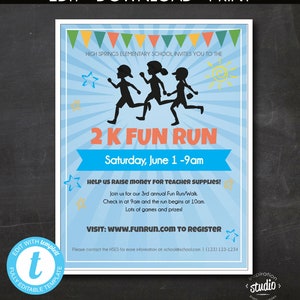 Fun Run Fundraiser Flyer Template | Fun Walk | 5k Run | 2k Walk | Jog a ...
