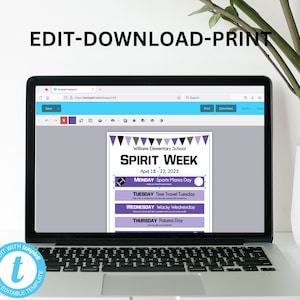 School Spirit Week Flyer Template, School Spirit Week Schedule, PTA ...