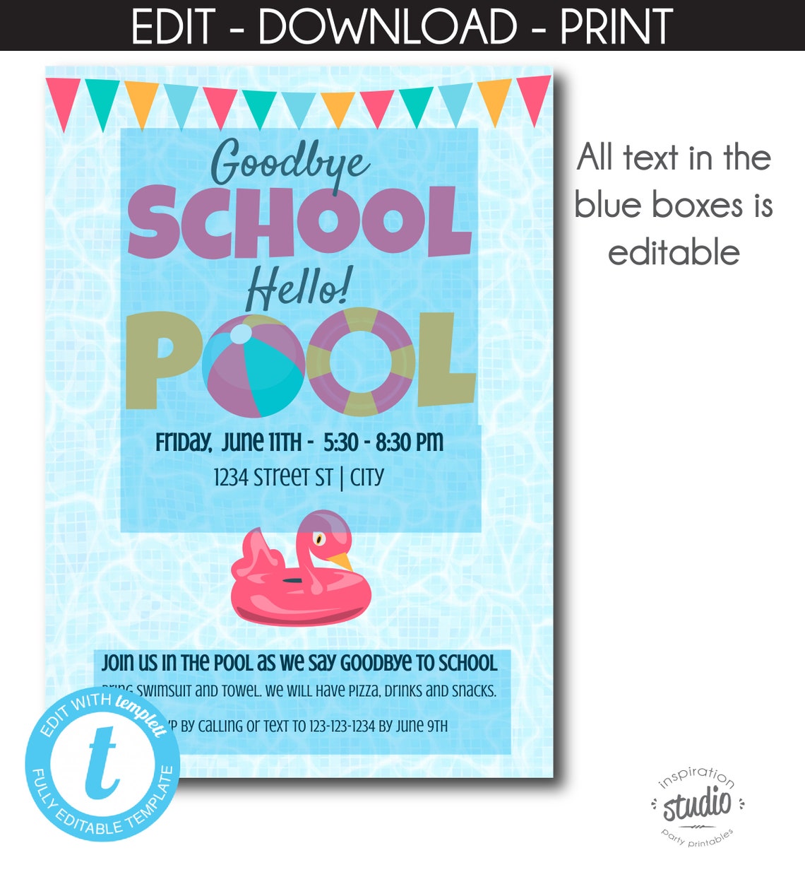 Goodbye School Hello Pool Party Invite Template End of the - Etsy