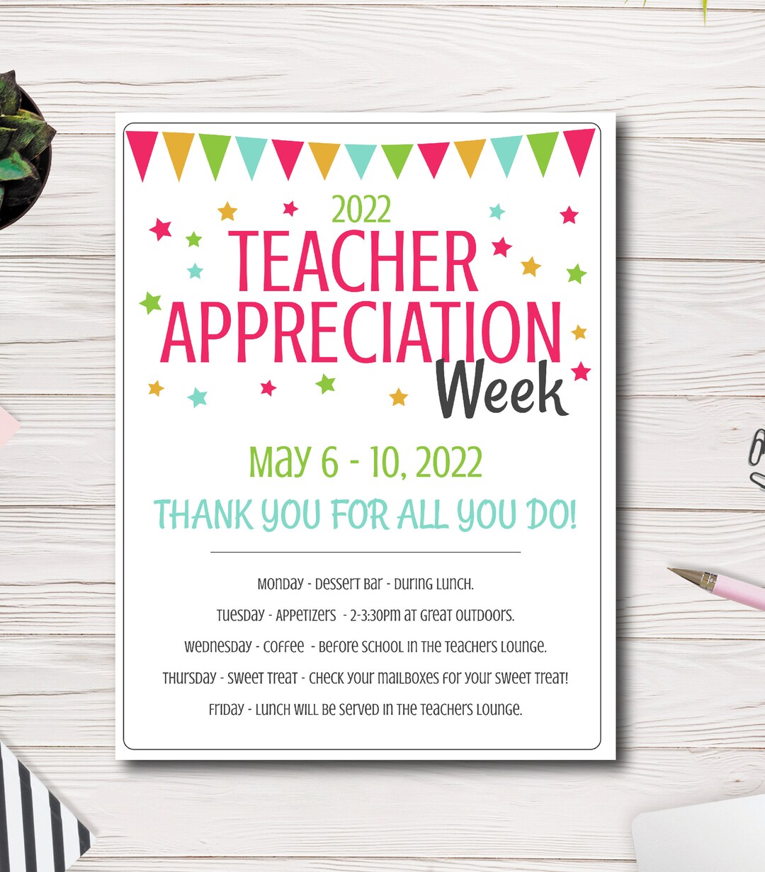 Teacher Appreciation Week Flyer Template | Elementary Teacher ...