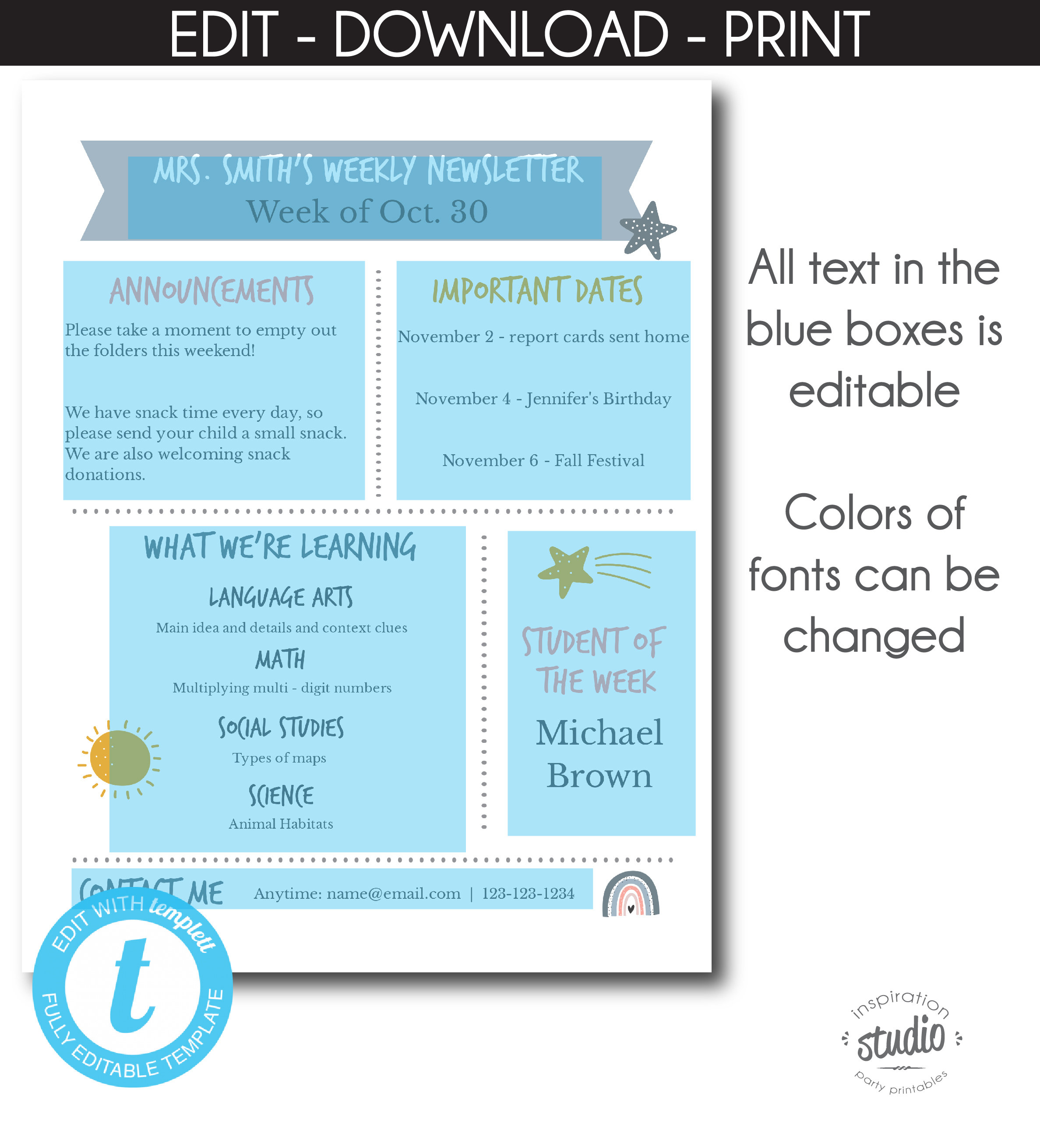 Editable Weekly Teacher Newsletter Template | Notes to Parents | Easy ...