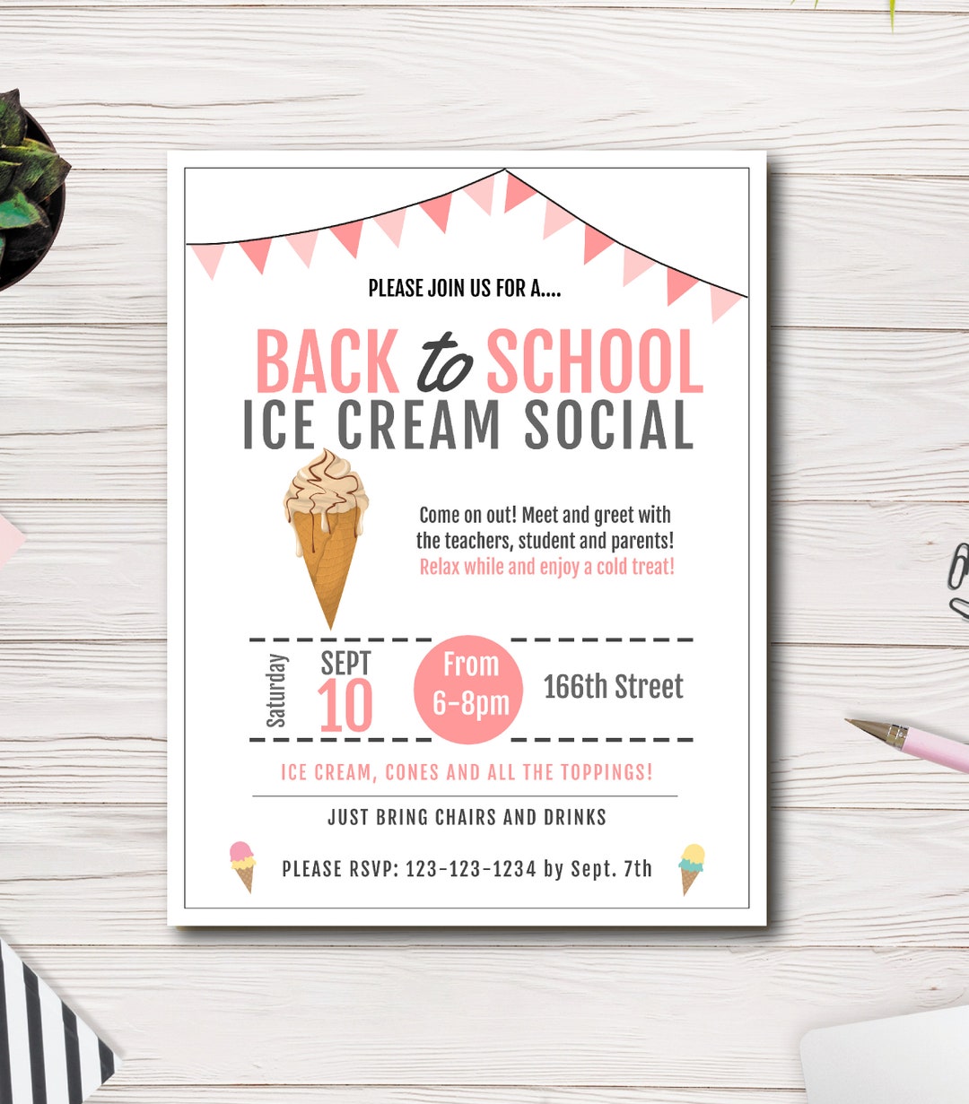 Back to School Ice Cream Social Event Flyer | Printable Template ...