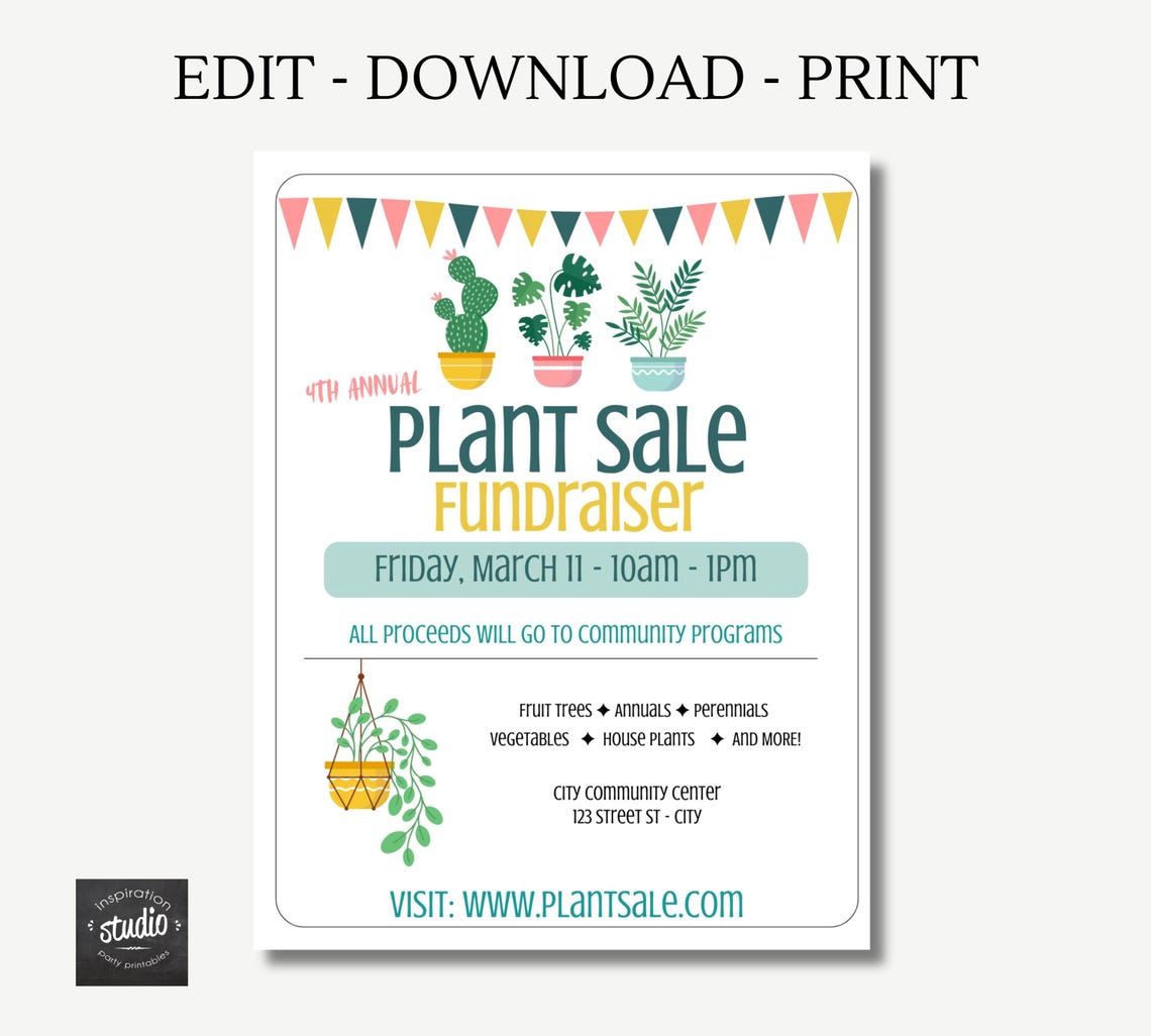 Plant Sale Fundraiser Flyer | Editable Canva Template for School and ...