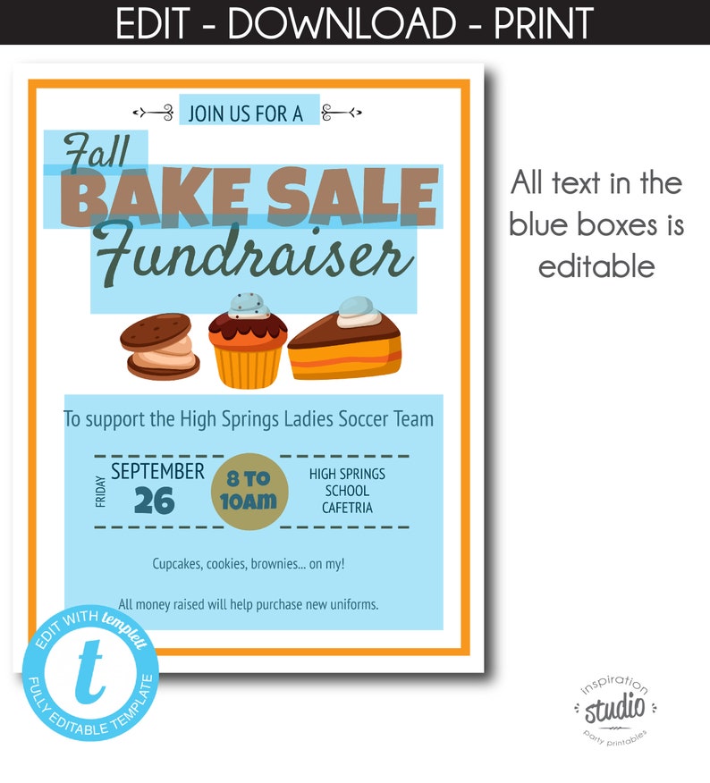 Fall Bake Sale Fundraiser Flyer Template Bake Sale Event - Etsy