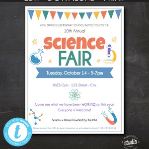 Science Fair Event Flyer Template, School Science Night Flyer Template ...