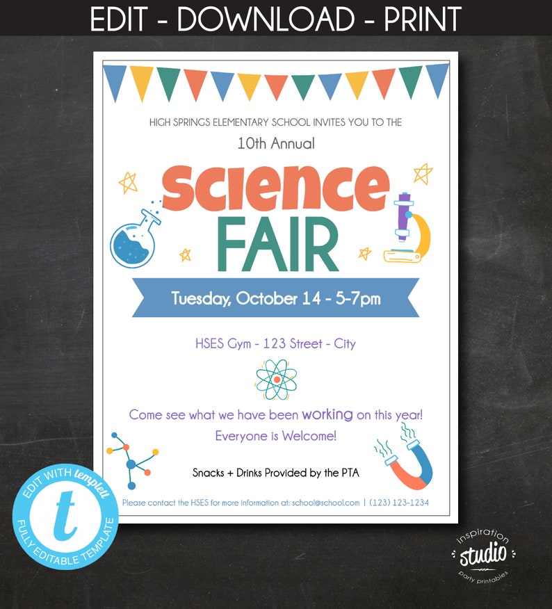 Science Fair Event Flyer Template School Science Night Flyer - Etsy