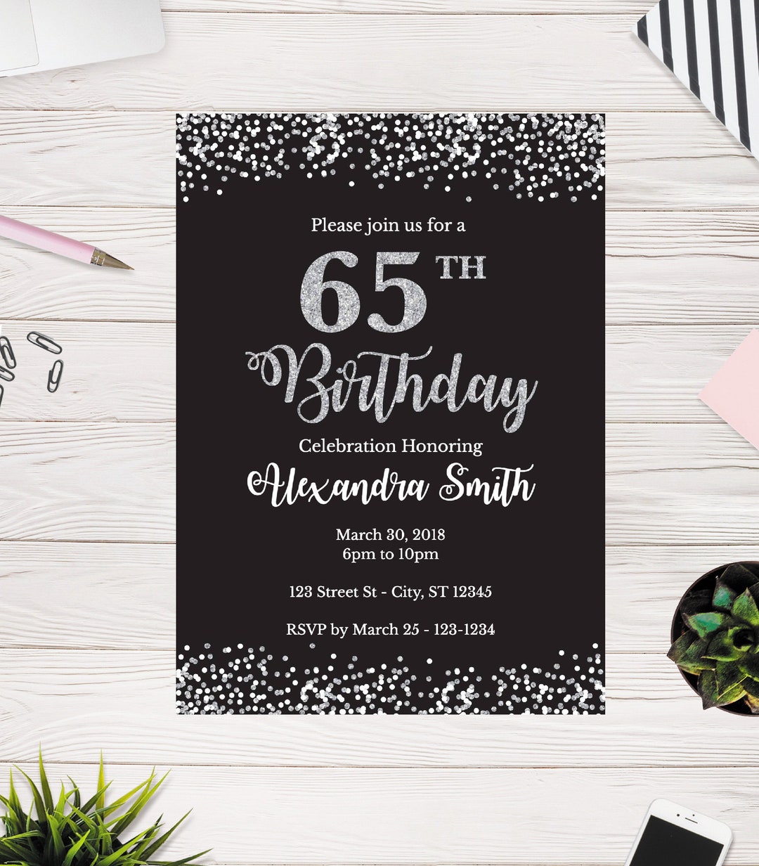 65th Birthday Invitation Template | 65th Birthday Invite | Adult ...