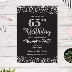 65th Birthday Invitation Template | 65th Birthday Invite | Adult ...