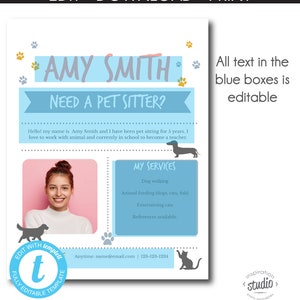 Editable Pet Sitter Flyer Template, Pet Sitting Services, Dog Walking ...