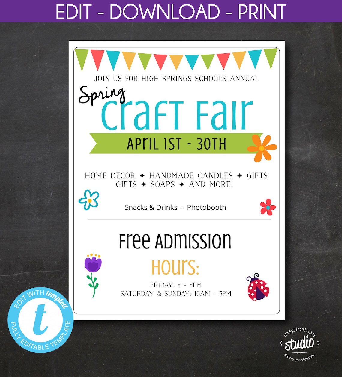 Spring Craft Fair Flyer Template | School, Church, PTA, PTO, Event ...