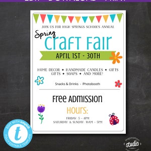 Spring Craft Fair Flyer Template | School, Church, PTA, PTO, Event ...