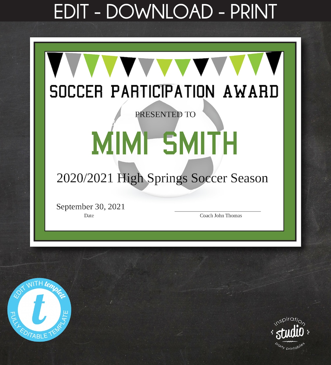 Editable End of Season Soccer Award Certificates Custom - Etsy