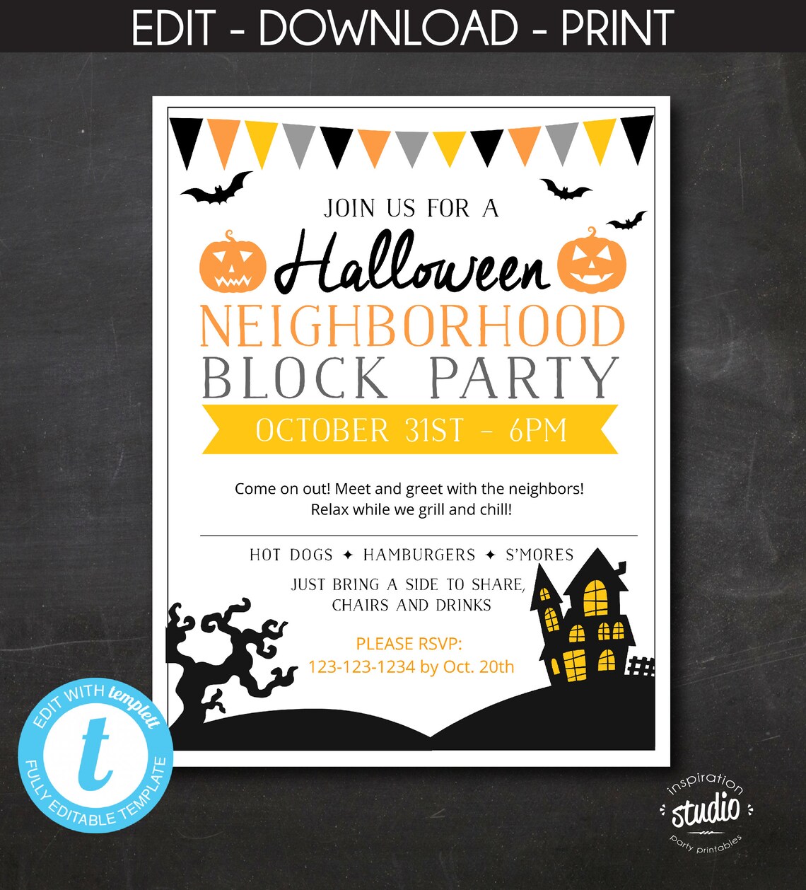 Halloween Neighborhood Block Party Flyer Template Fall - Etsy