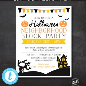 Halloween Neighborhood Block Party Flyer Template, Fall Backyard Party ...