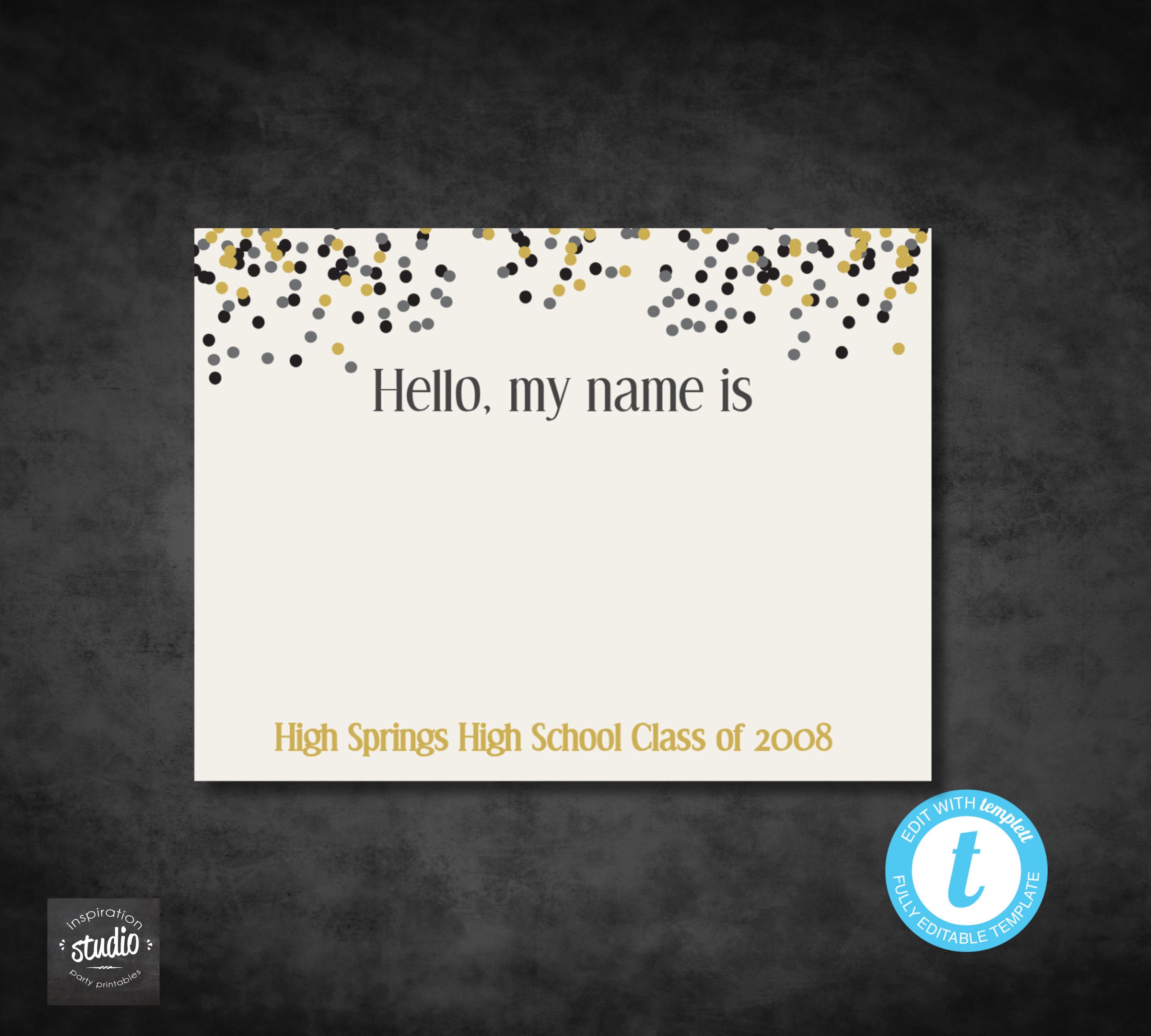 High School Reunion Name Tag Template | Editable Name Badges | Class ...