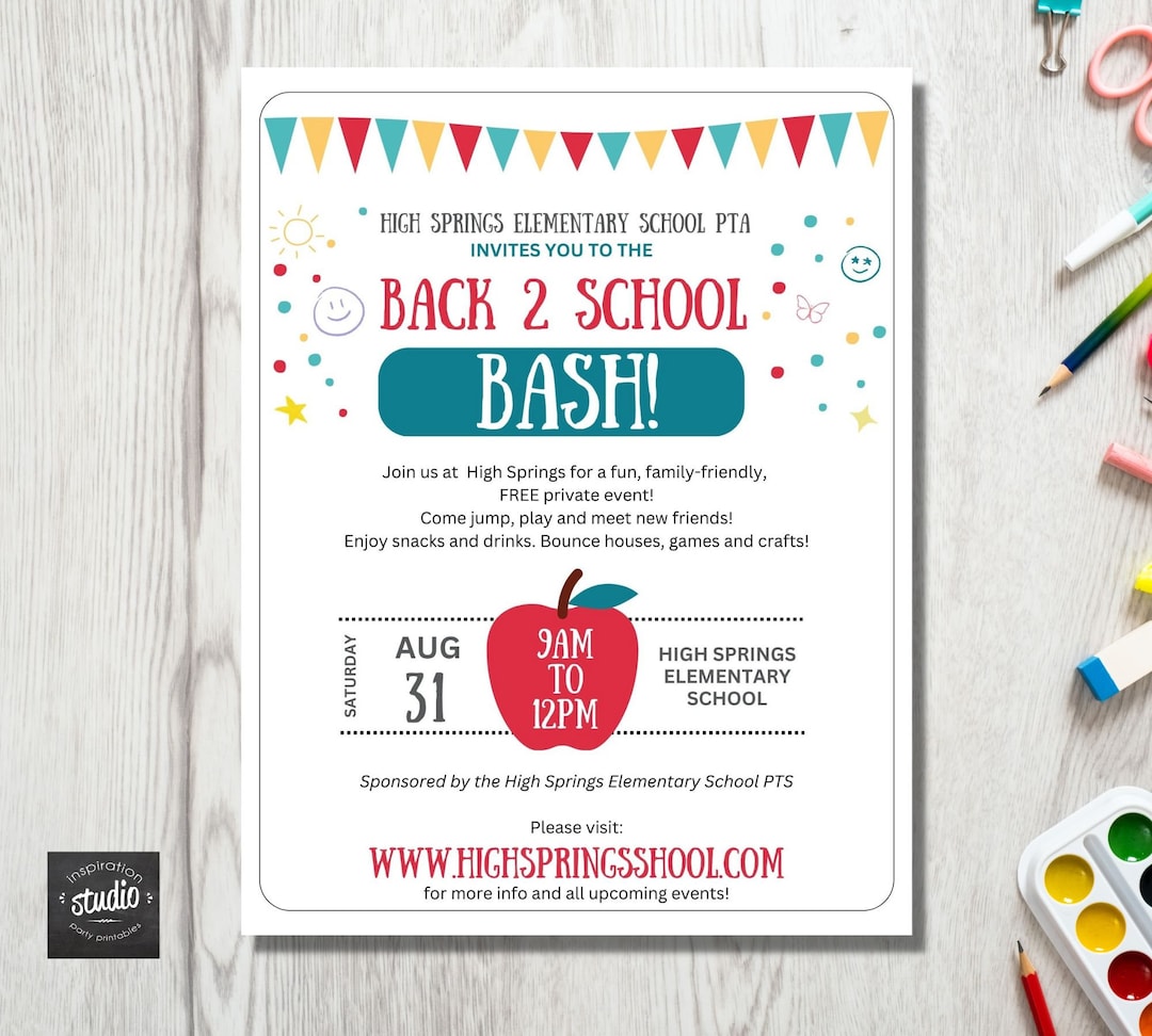 Back to School Bash Flyer Template Editable School Open House Event ...