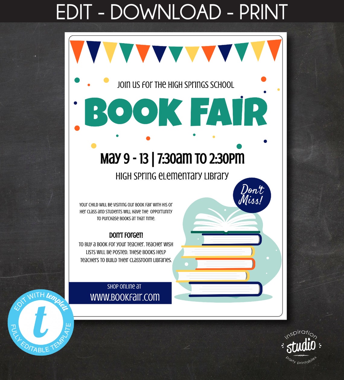 Book Fair Flyer Template School Book Fair PTA PTO School - Etsy