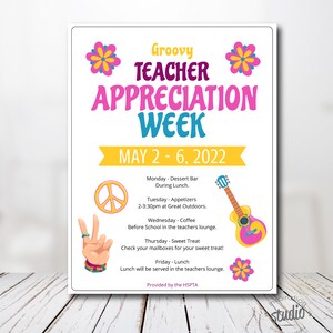 Groovy 1970's Theme Teacher Appreciation Week Poster and Flyer Template ...