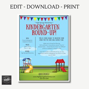 Kindergarten Round-up Event Flyer | Printable Template | School Flyer ...
