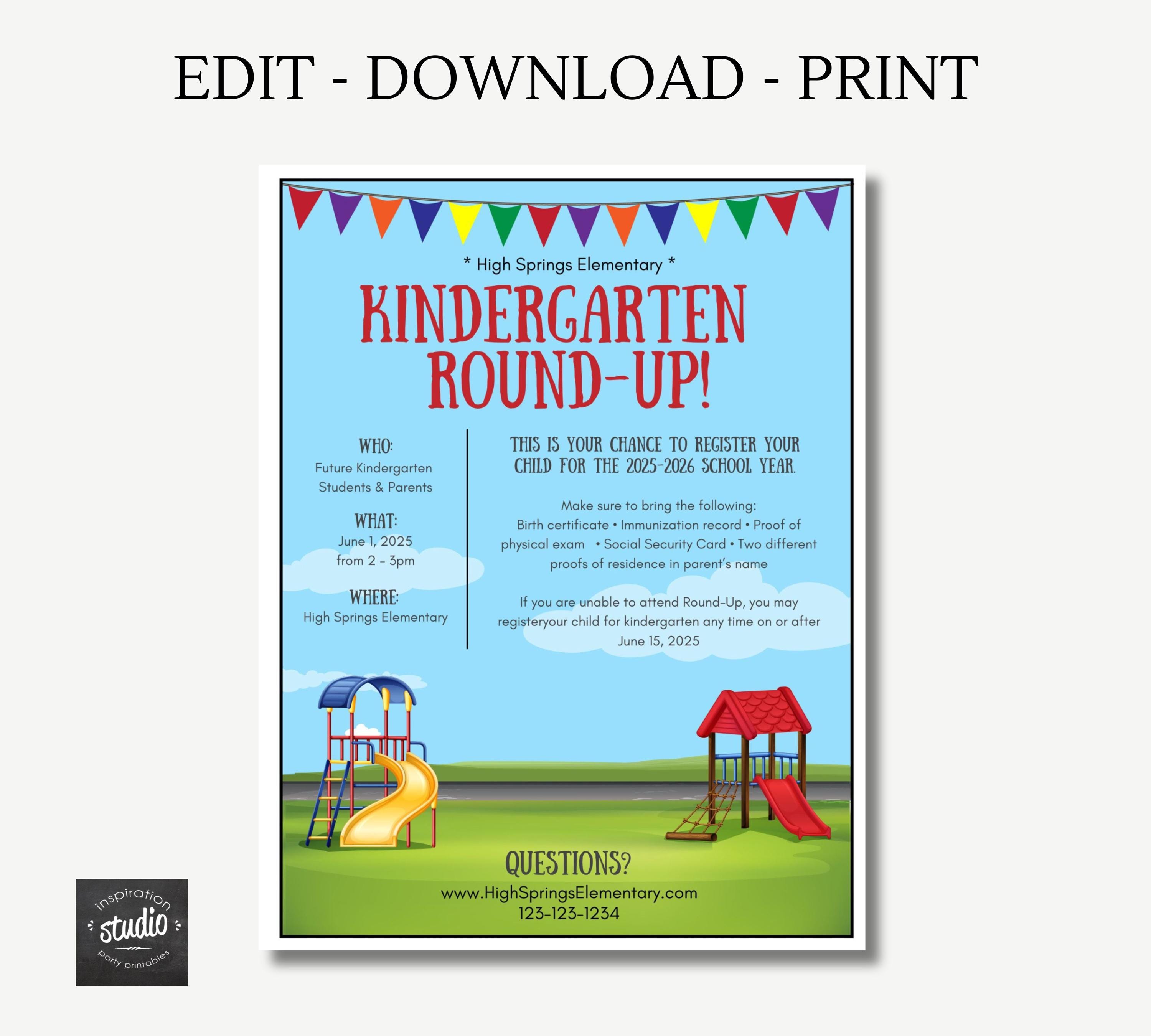 Kindergarten Round-up Flyer | Editable Canva Template for School and ...