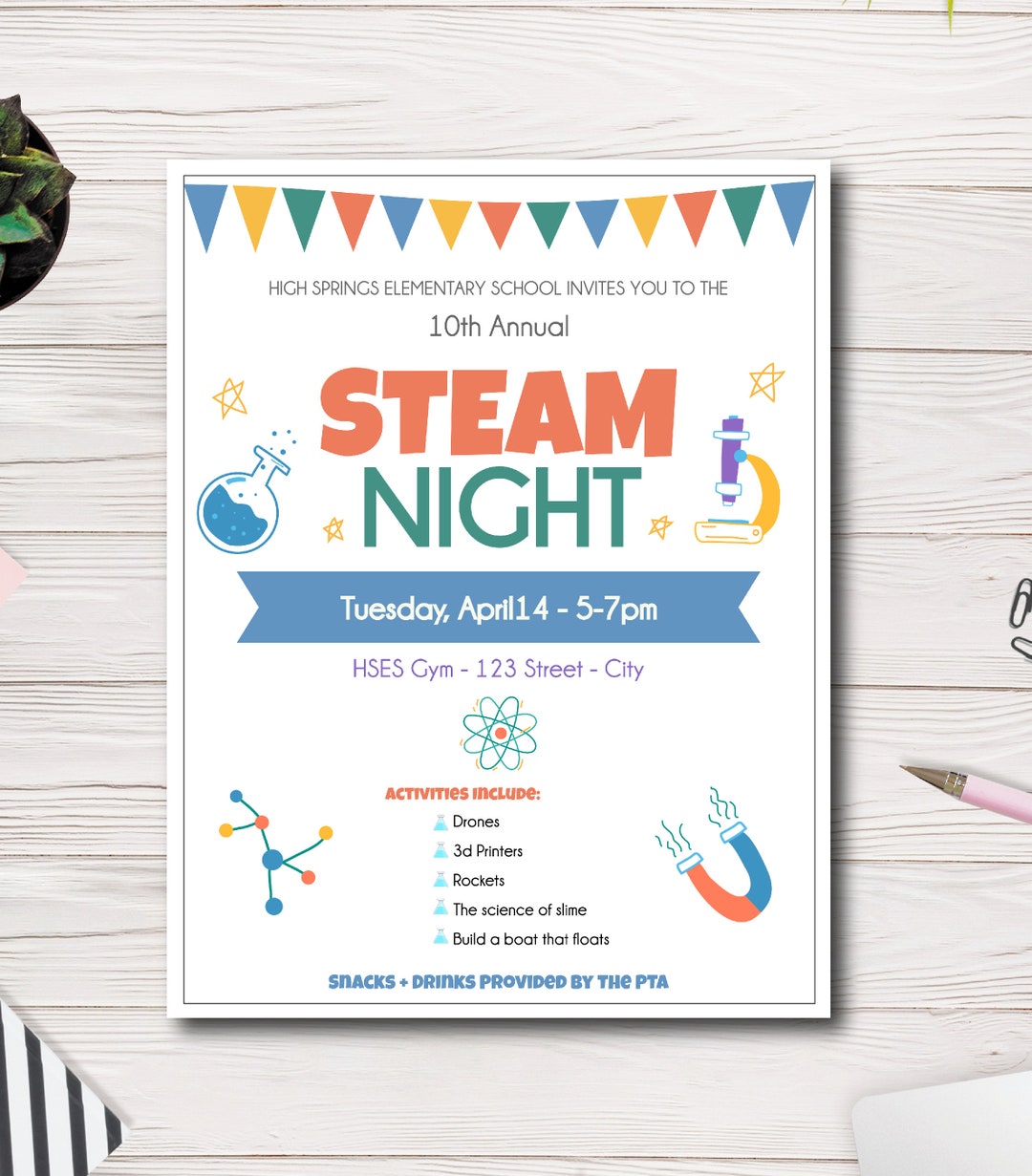 Steam Night Event Flyer Template, School STEM Night Flyer Template, PTA ...