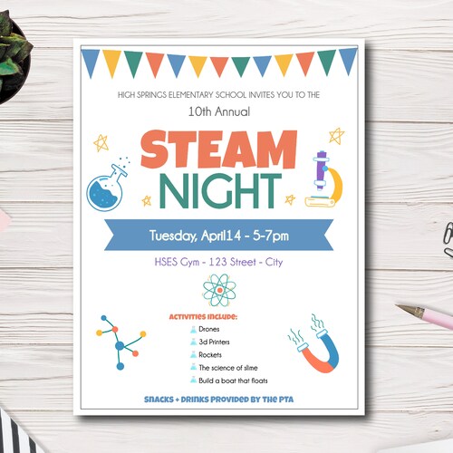 EDITABLE Family Steam Night Flyer School PTA PTO Flyer - Etsy
