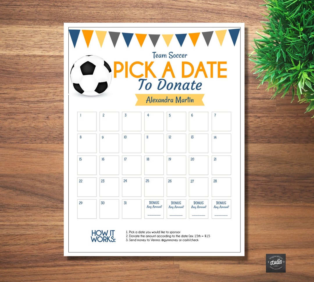 Pick a Date to Donate Soccer Flyer Template, School Soccer Fundraiser ...
