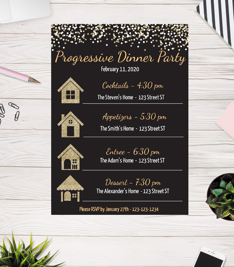 Progressive Dinner Party Invite Template Neighborhood Dinner - Etsy
