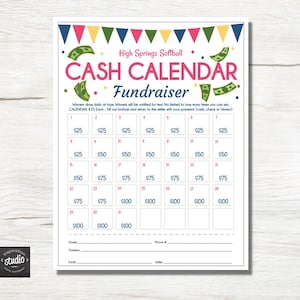Cash Calendar Fundraiser Flyer Template, Take Home Fundraising Event ...