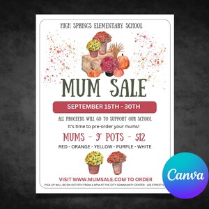 Fall Mum Sale Fundraiser Flyer Template, School Fundraiser Flyer, PTA ...