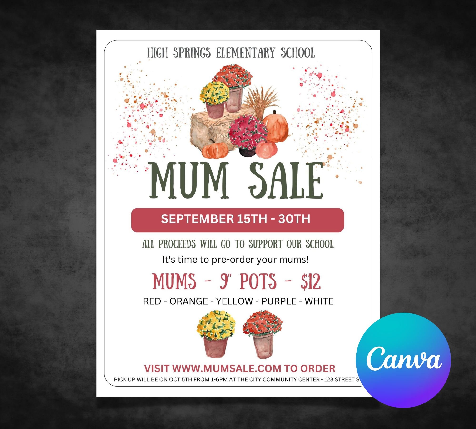 Fall Mum Sale Fundraiser Flyer Template, School Fundraiser Flyer, PTA ...