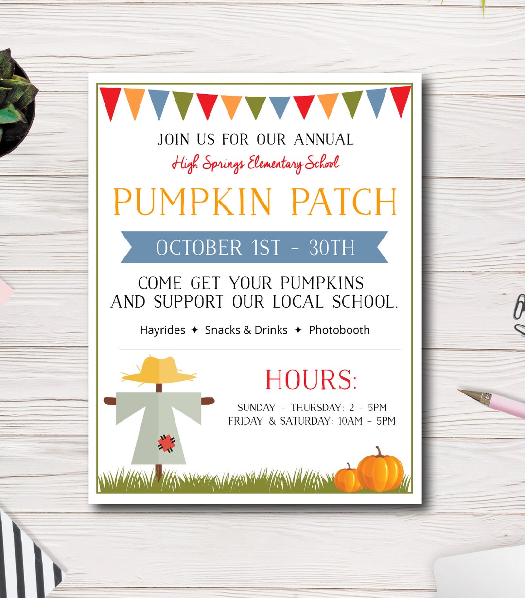 Pumpkin Patch Flyer Template, for School, Church, PTA, Pumpkin Sale ...