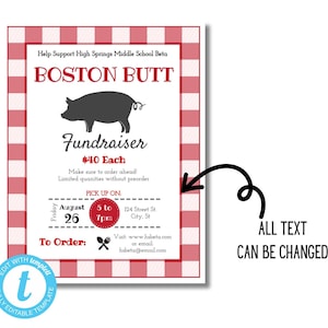 Editable Boston Butt Fundraiser Flyer Template Barbecue Fundraiser BBQ ...