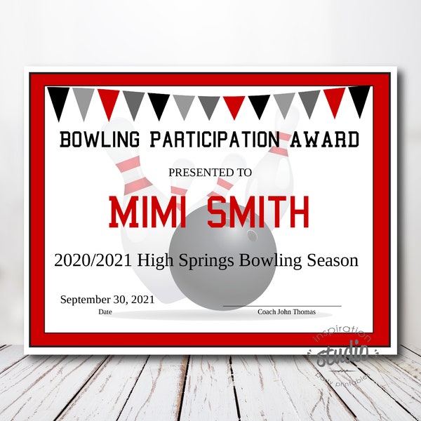 Bowling Printable Certificates - Etsy