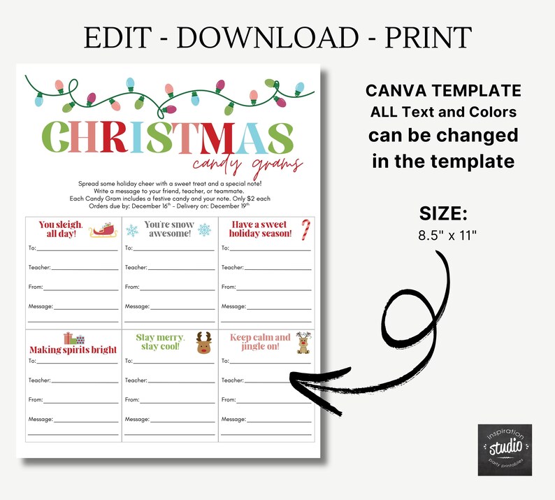 Printable Christmas Candy Grams for Kids and Teens Canva Template ...